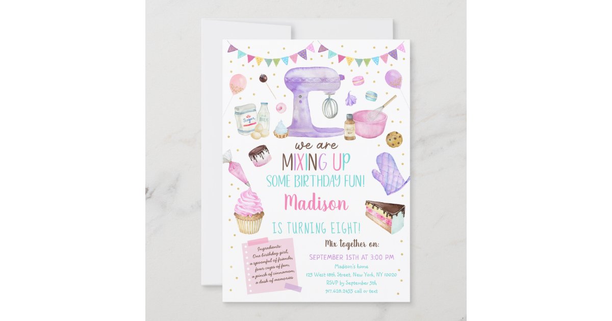 Girls Baking Party Pink Gold Cake Cupcake Birthday Invitation | Zazzle