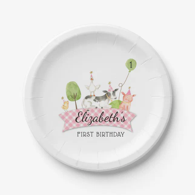 Girls Barnyard Birthday Party Paper Plate | Zazzle