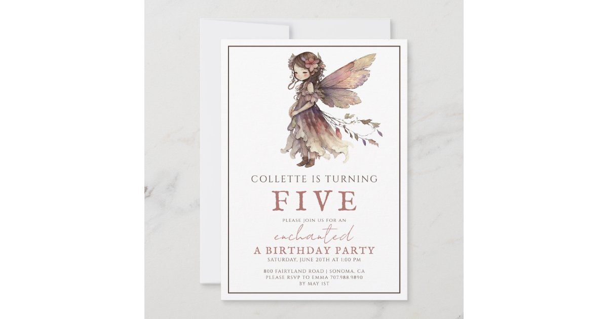 Girl's Fairy 5th Birthday Party Invitation | Zazzle