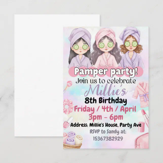 Girls pamper party birthday invitation | Zazzle