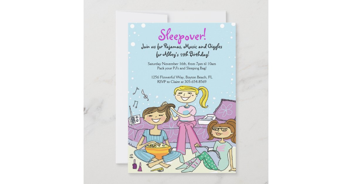 Girls Sleepover Themed Birthday Party Invitations | Zazzle