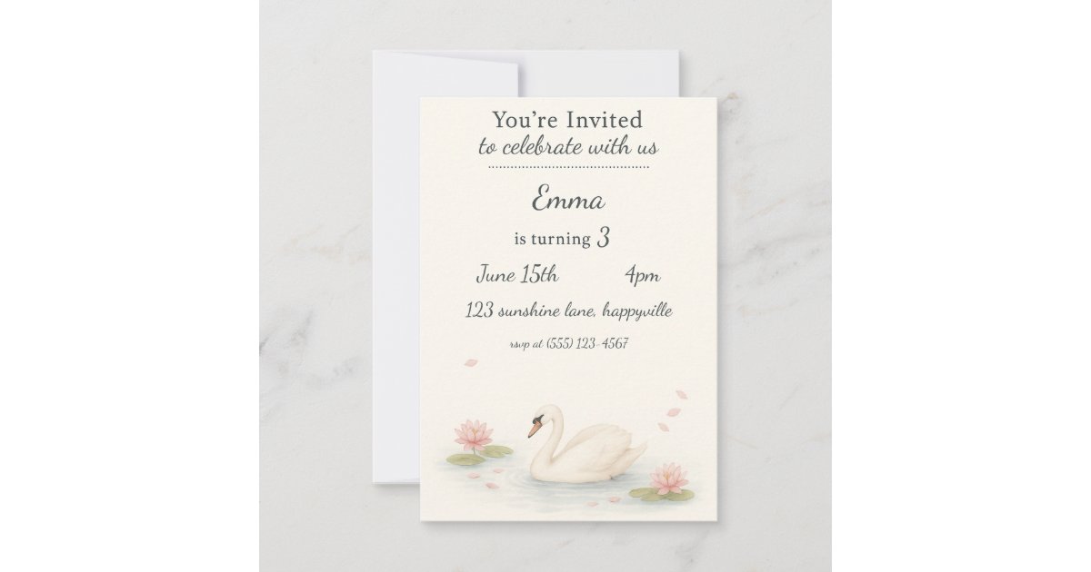 Girl's swan princess birthday Invitation | Zazzle