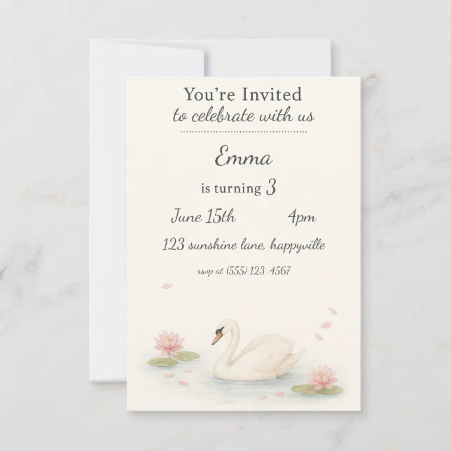 Girl's swan princess birthday Invitation | Zazzle
