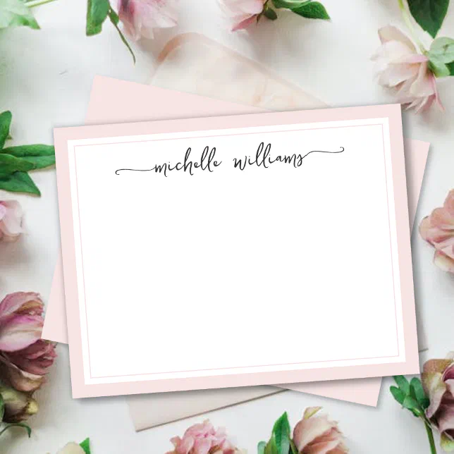 Girly Blush Stylish Calligraphy Script Signature N Card | Zazzle