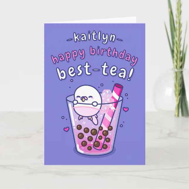 Girly Bubble Tea Cartoon Best Friend Birthday Card | Zazzle