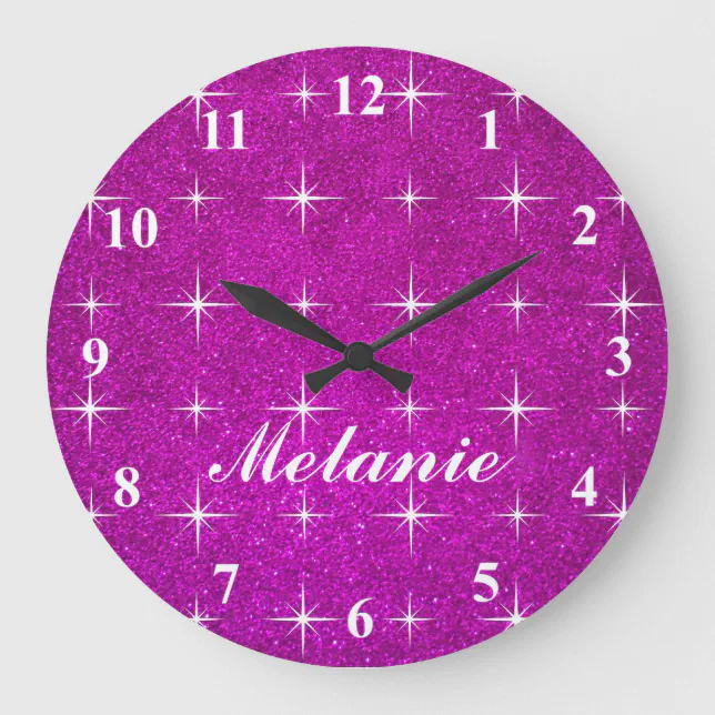 Girly pink sparkly glitter wall clock for girls | Zazzle