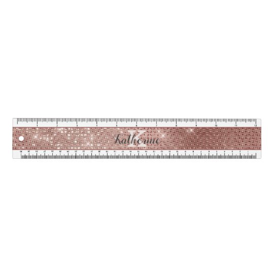 Girly Rose Gold Glitter Glam Sparkle Monogram Name Ruler | Zazzle.co.uk