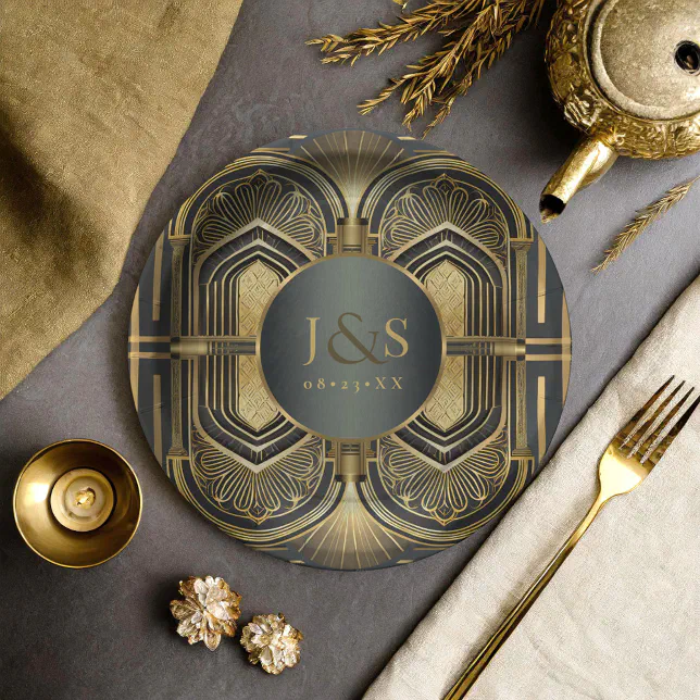 Glam Art Deco Wedding ID1033 Paper Plate | Zazzle