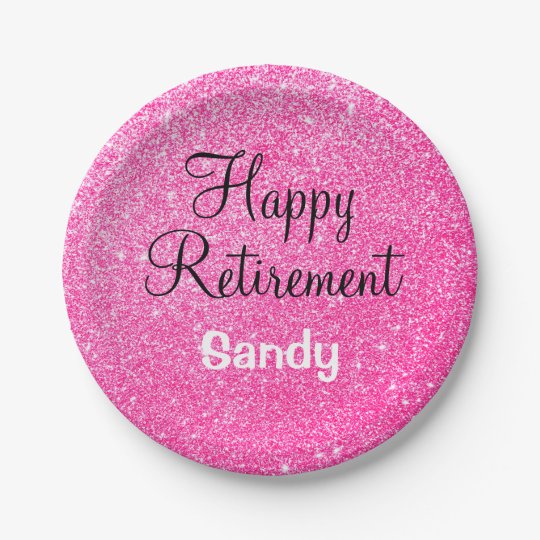 Glam Happy Retirement Hot Pink Glitter Sparkle Paper Plate | Zazzle.co.uk
