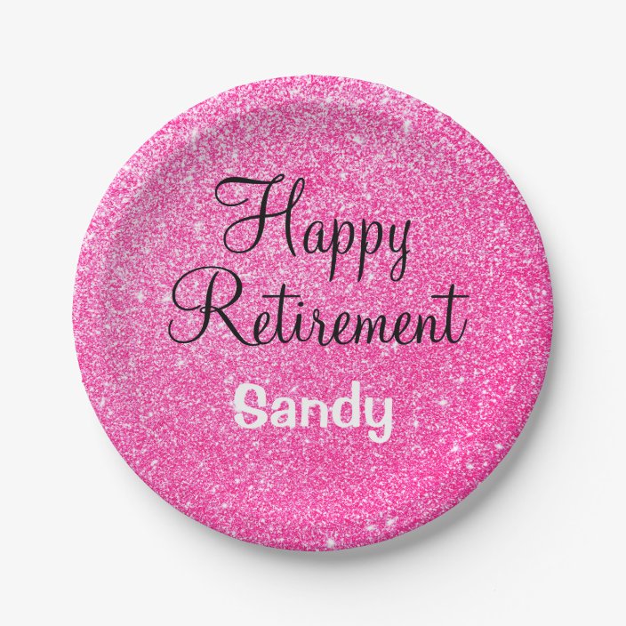 Glam Happy Retirement Hot Pink Glitter Sparkle Paper Plate | Zazzle.co.uk