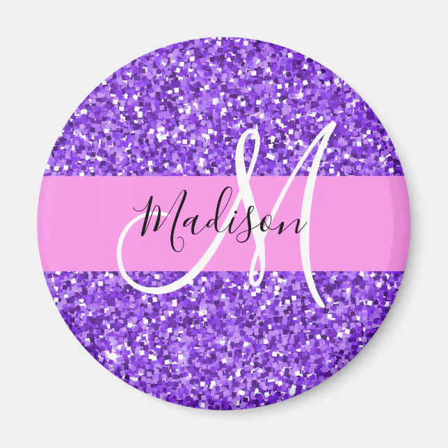 Glam Purple & Pink Glitter Sparkle Monogram Name Magnet | Zazzle