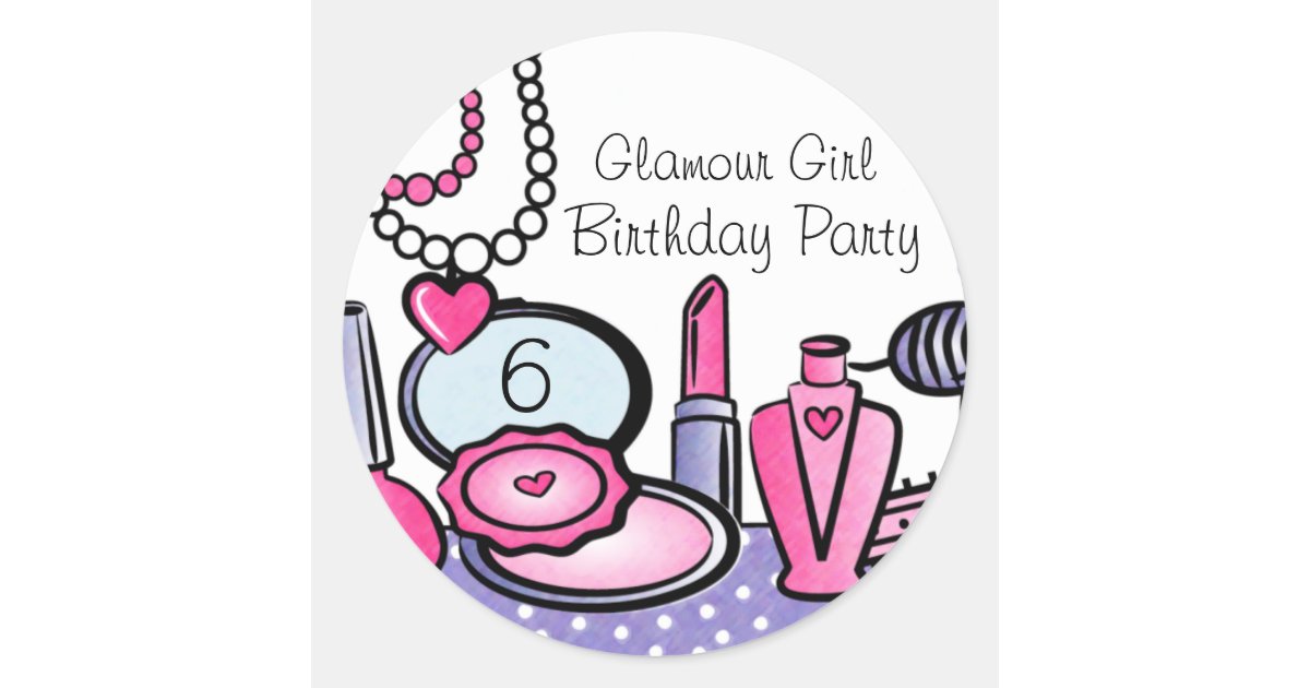 Glamour Girl Birthday (pd) Classic Round Sticker | Zazzle