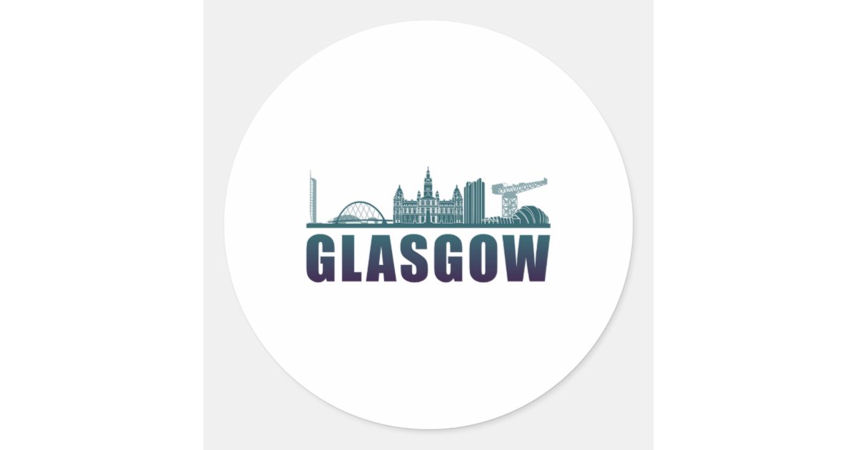 Glasgow City Cityscape Skyline Funny Gift Idea Classic Round Sticker ...