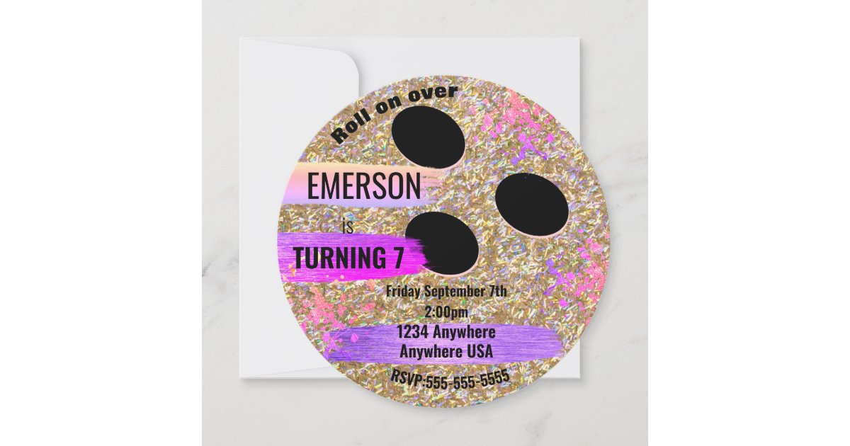 Glitter BOWLING BALL, bowling, Glow birthday party Invitation | Zazzle
