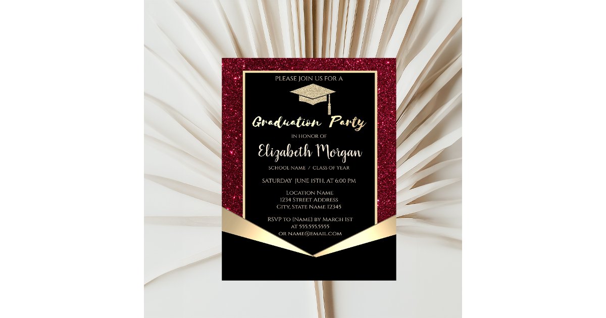 Glitter Grad Cap,Confetti Red Glitter Graduation Invitation | Zazzle
