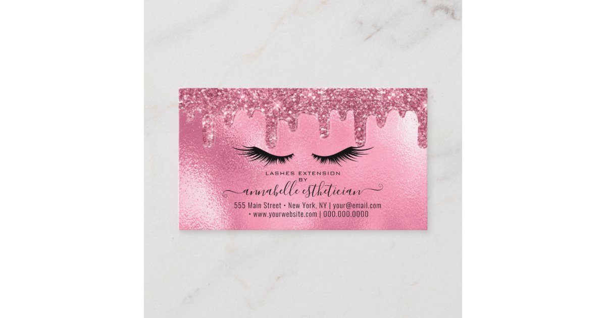 Glitter Pink Eyelash Extension Loyalty Business Card | Zazzle