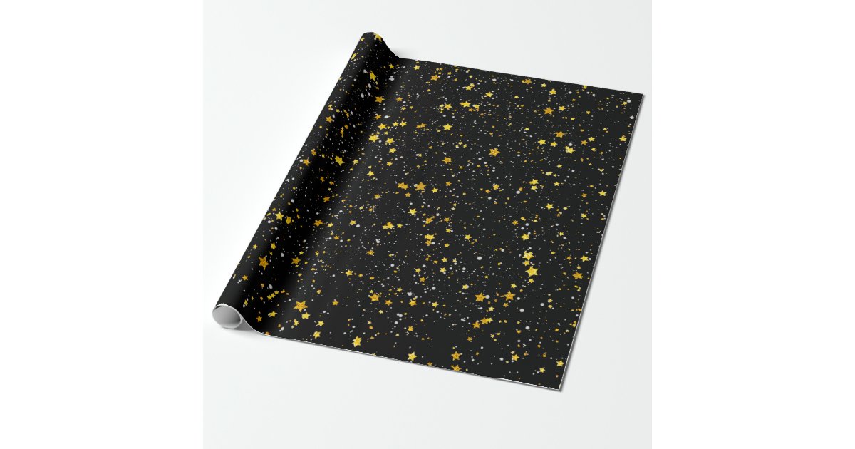 Glitter Stars3 - Gold Black Wrapping Paper | Zazzle