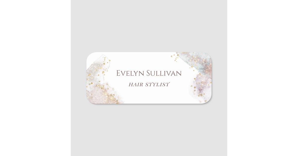 Glitter watercolor shapes name tag | Zazzle