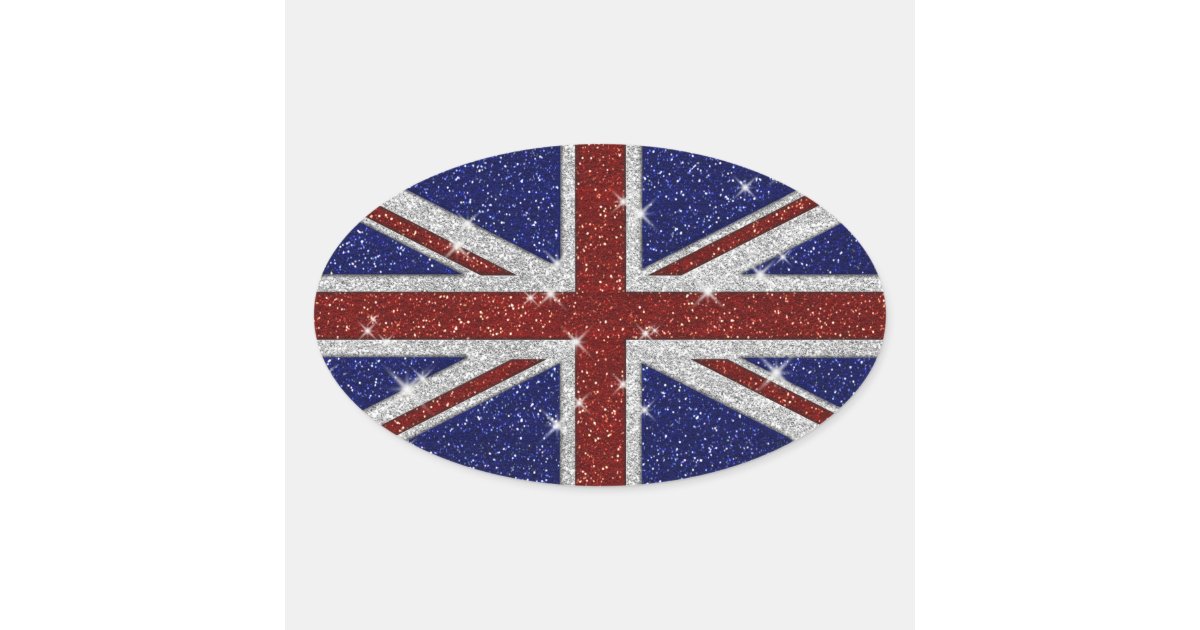 Glitters Shiny Sparkle Union Jack Flag Oval Sticker | Zazzle