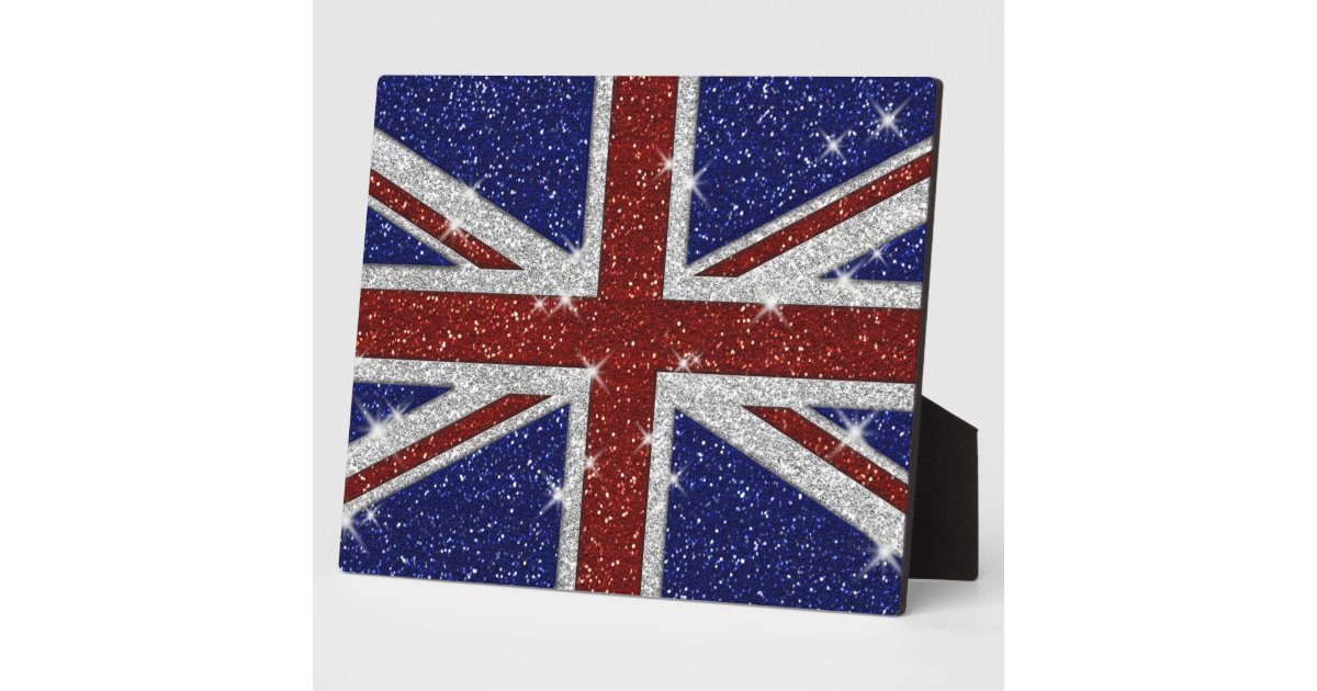 Glitters Shiny Sparkle Union Jack Flag Plaque | Zazzle
