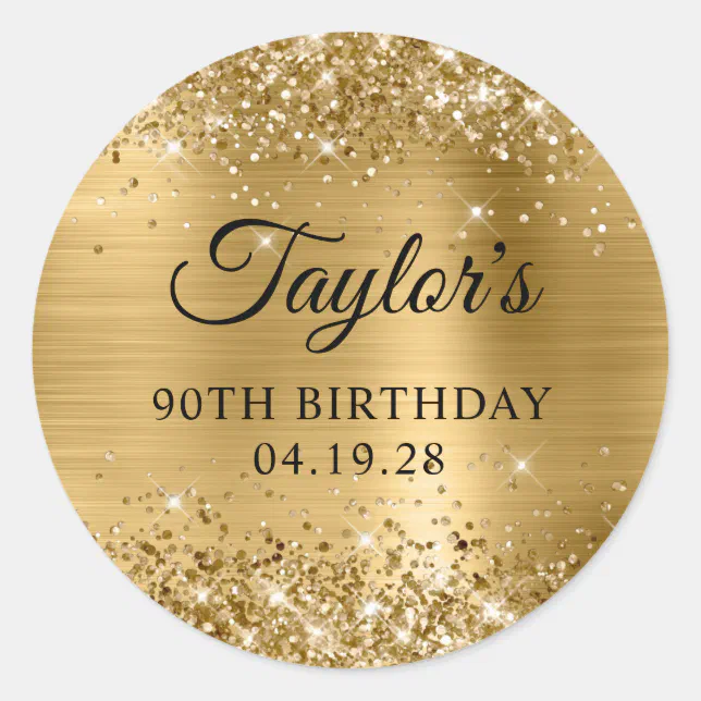 Glittery Gold Foil 90th Birthday Classic Round Sticker | Zazzle