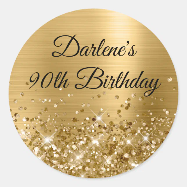 Glittery Gold Foil 90th Birthday Classic Round Sticker | Zazzle