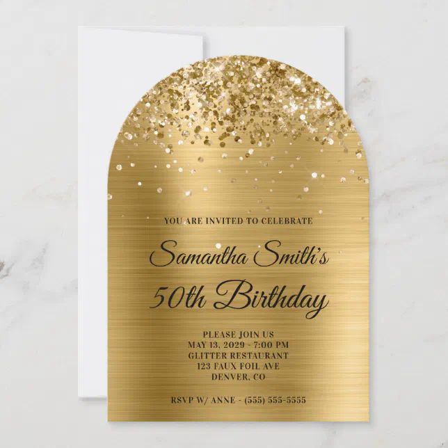 Glittery Gold Metallic Photo 50th Birthday Invitation | Zazzle