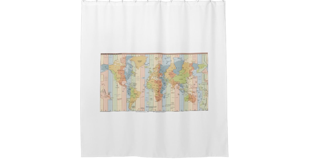 Global Time Zones Map Shower Curtain | Zazzle