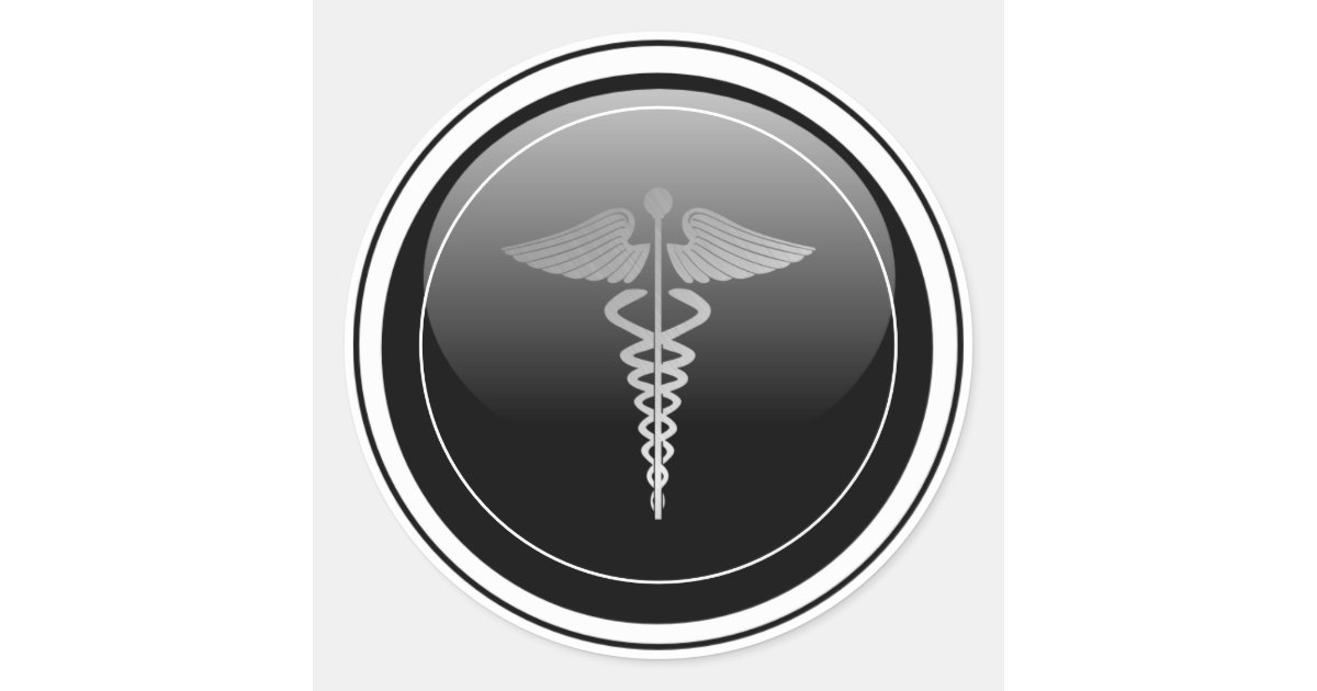 Glossy Black - Caduceus Symbol Classic Round Sticker | Zazzle