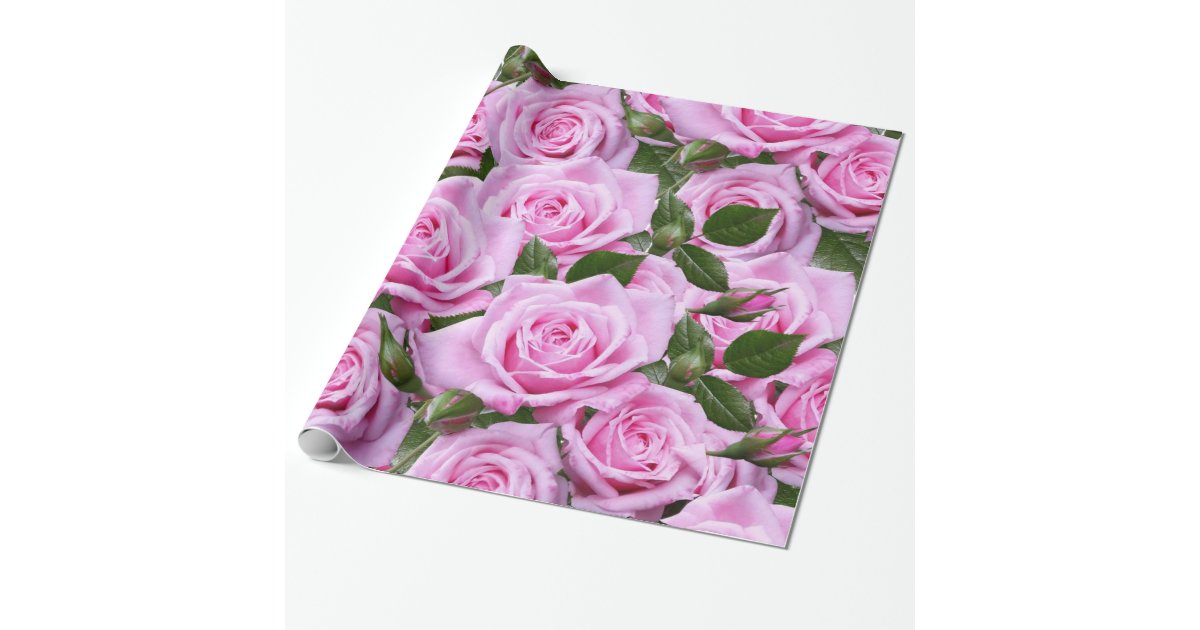 Glossy Wrapping Paper, Pink Roses Wrapping Paper | Zazzle