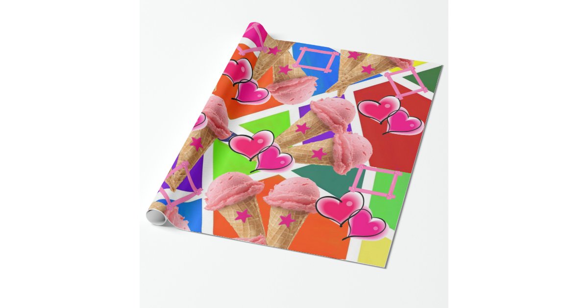 Glossy Wrapping Paper, Strawberry Ice Cream Wrapping Paper | Zazzle