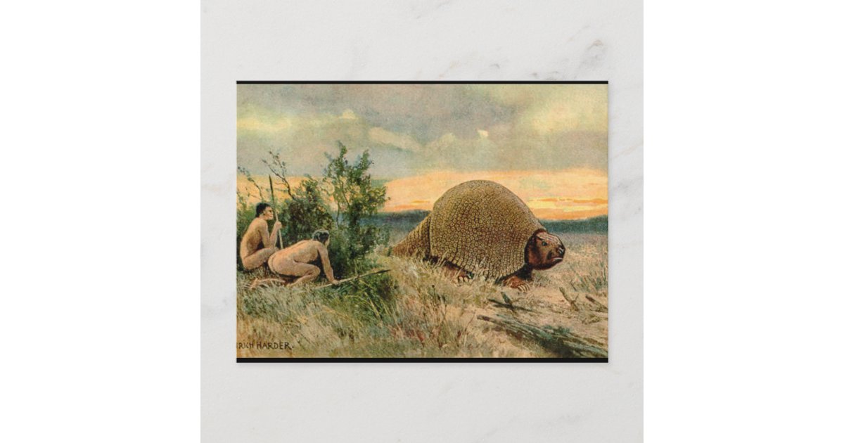 Glyptodon and cave men hunting vintage picture postcard | Zazzle