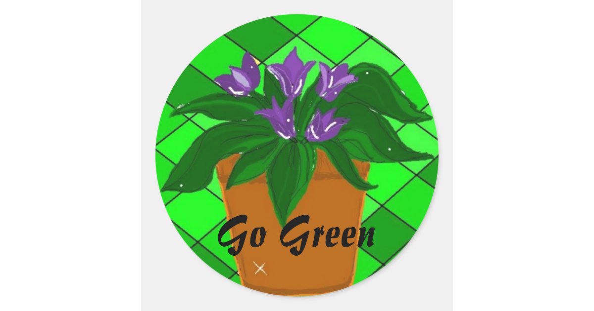 Go Green Flower Planter Classic Round Sticker | Zazzle
