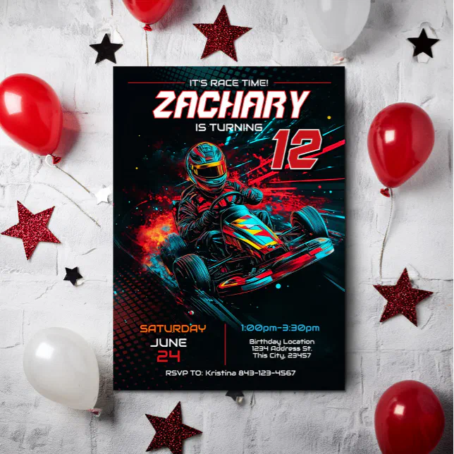 Go Kart Birthday Invitation | Racing Invite | Zazzle