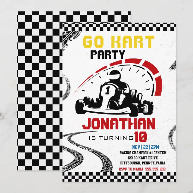 Go-Karting Themed Birthday Party Invitation | Zazzle