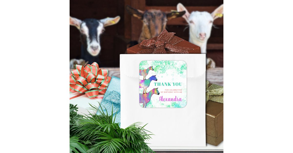 Goats Farm Animal Birthday Party Thank You Square Sticker | Zazzle