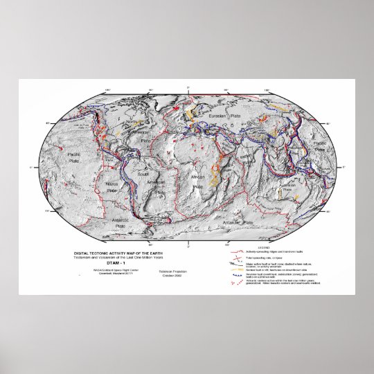 Gobal Map of Earth's Lithosphere Plate Tectonics Poster | Zazzle.co.uk