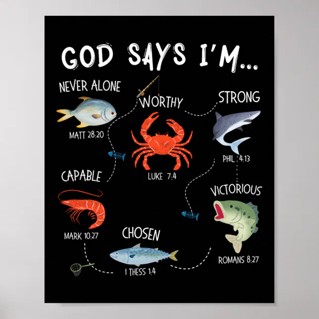 God Says I Am Fishing Christian Fisher Bible Verse Poster | Zazzle