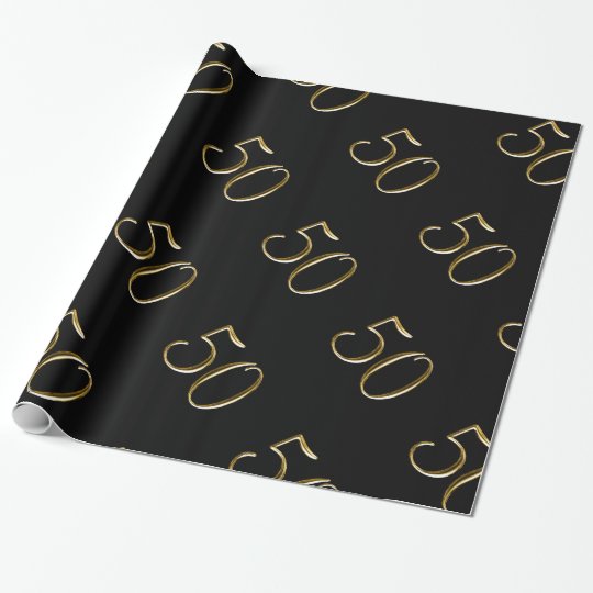 Gold 50 on Black | Happy 50th Birthday Wrapping Paper | Zazzle.co.uk