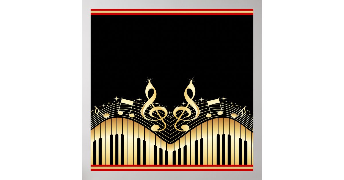 Gold And Black Music Notes Black Background Poster | Zazzle