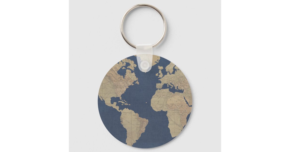 Gold and Blue World Map Key Ring | Zazzle