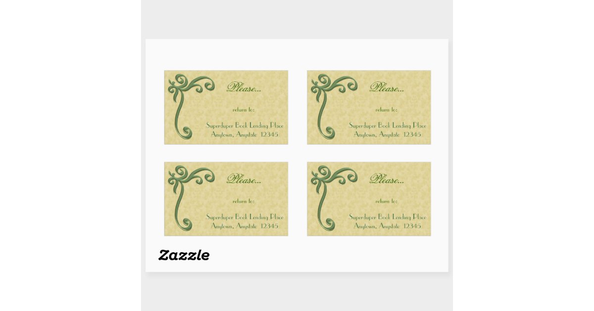 Gold and Green Library "Please return" Bookplates Rectangular Sticker ...
