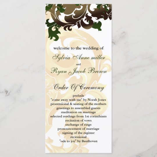 gold and green Wedding program Programme | Zazzle.co.uk