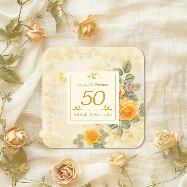 Gold and Roses 50th Wedding Anniversary Sticker | Zazzle
