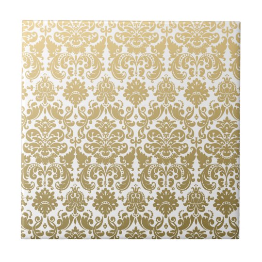 Gold and White Elegant Damask Pattern Tile | Zazzle.co.uk