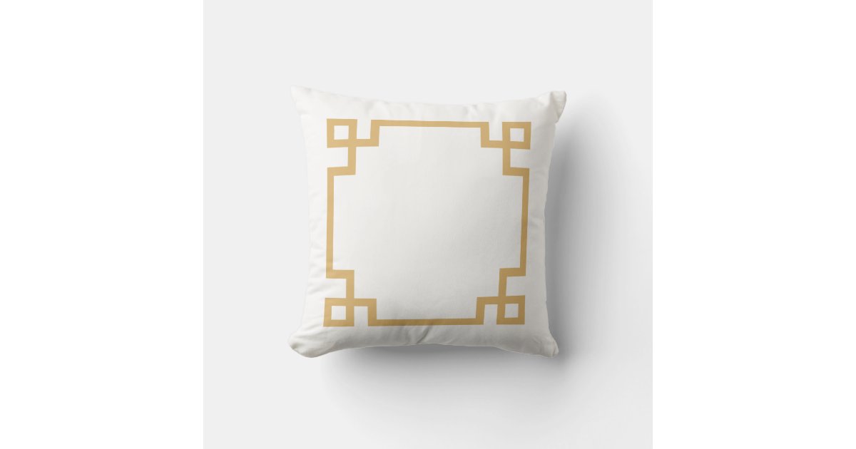 Gold and White Greek Key Cushion | Zazzle