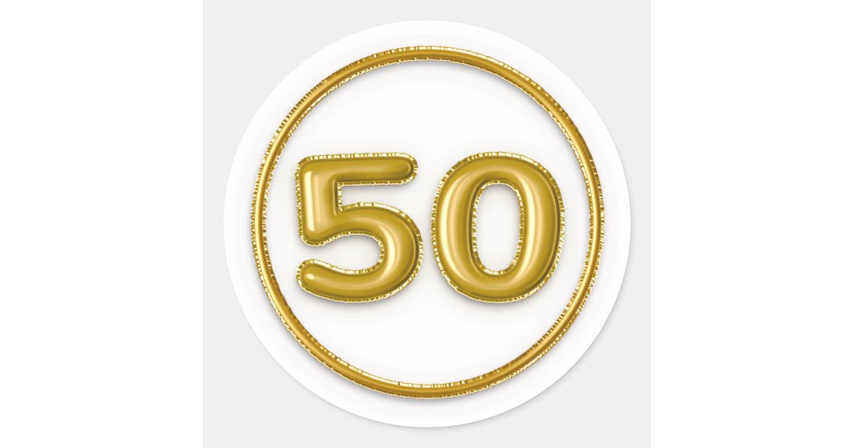 Gold Balloon Number 50 Round Sticker | Zazzle