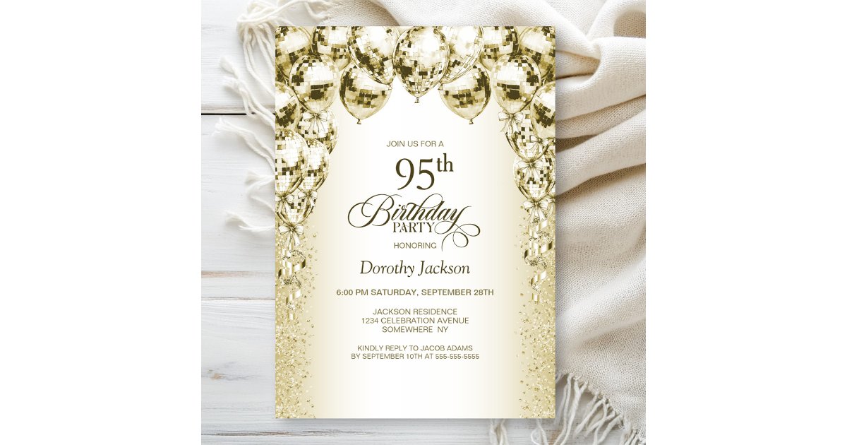 Gold Balloons 95th Birthday Party Invitation | Zazzle