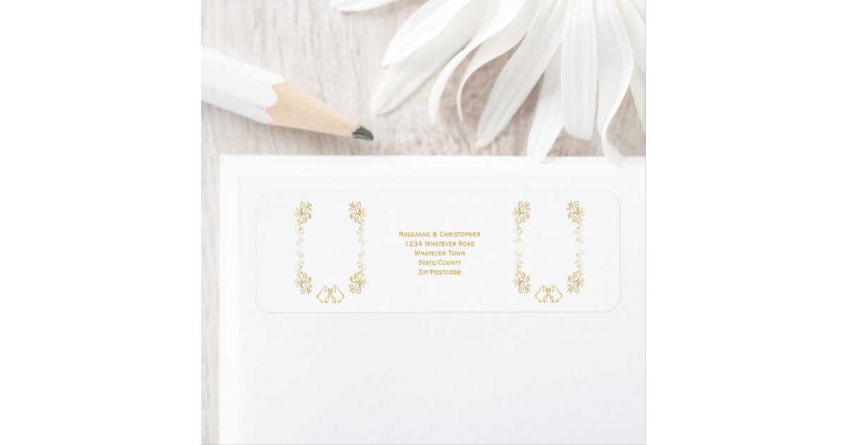 Gold Bell Scrollwork Design Wedding Return Address | Zazzle