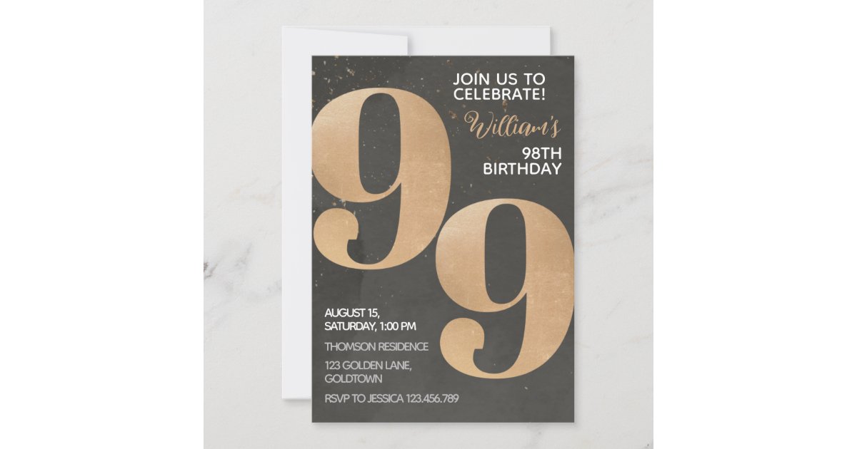 Gold Black 99th Birthday Invitation | Zazzle